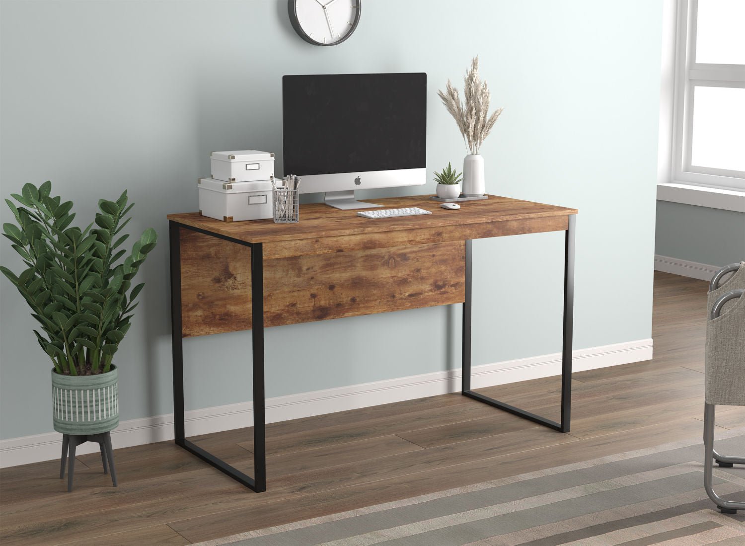 Computer Gaming Desk Brown Reclaimed Wood Black Metal – DecoElegance